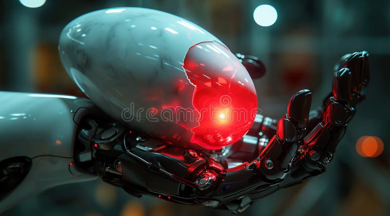 The Biorobot Holds a Mock-up of an Easter Egg in Its Hand,Generated by ...