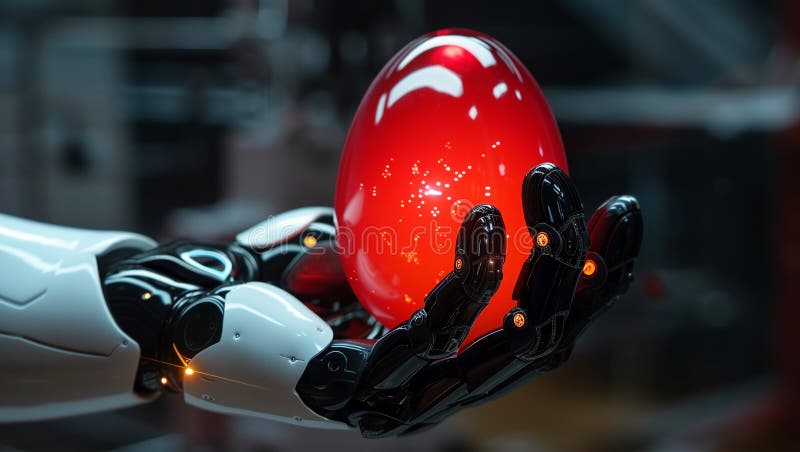 The Biorobot Holds a Mock-up of an Easter Egg in Its Hand,Generated by ...