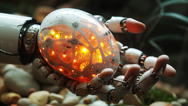 The Biorobot Holds a Mock-up of an Easter Egg in Its Hand,Generated by ...