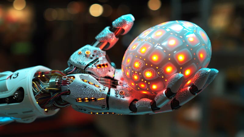 The Biorobot Holds a Mock-up of an Easter Egg in Its Hand,Generated by ...