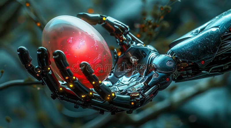 The Biorobot Holds a Mock-up of an Easter Egg in Its Hand,Generated by ...