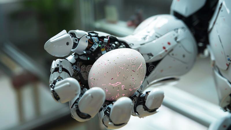 The Biorobot Holds a Mock-up of an Easter Egg in Its Hand,Generated by ...