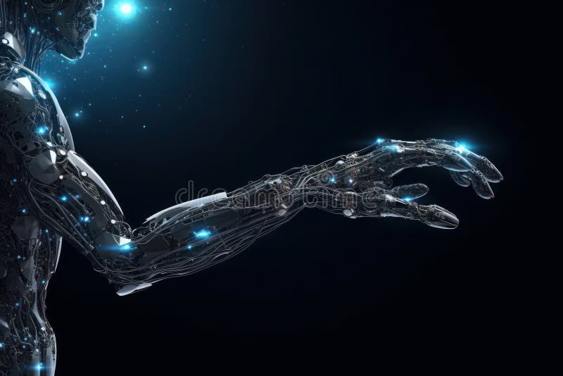 Biorobot with Outstretched Hand, Side View. Metal Composite Torso, Head ...