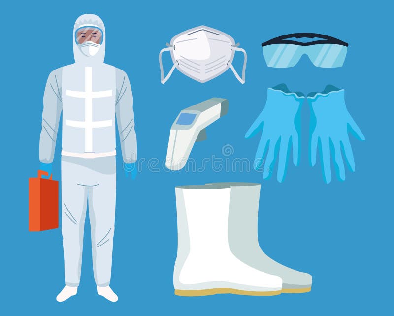 Biosafety Worker with Equipment Elements for Covid19 Protection Stock ...