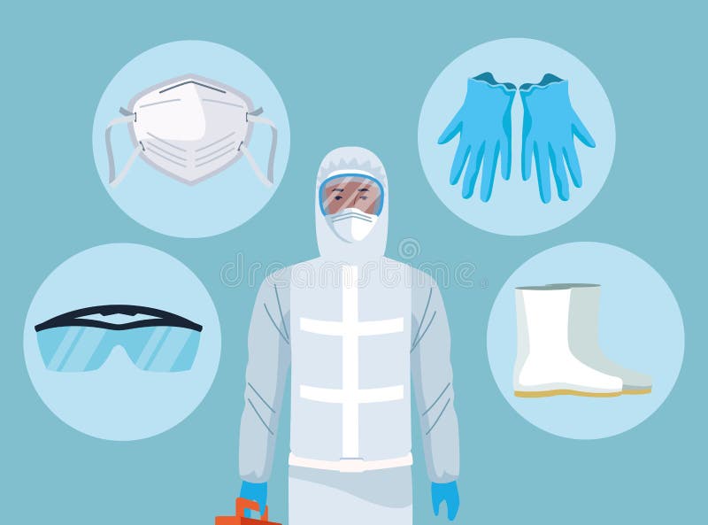 Biosafety Worker with Equipment Elements for Covid19 Protection Stock ...