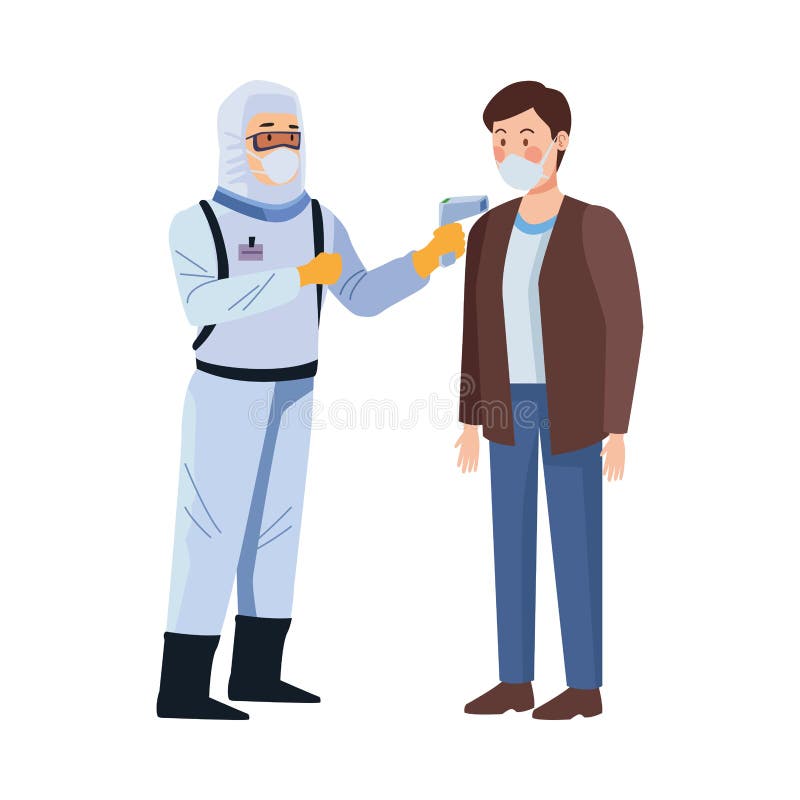 Biosafety Worker with Thermometer Laser and Man Stock Vector ...