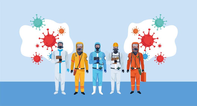 Biosafety Workers with Biohazard Suits and Covid19 Particles Stock ...