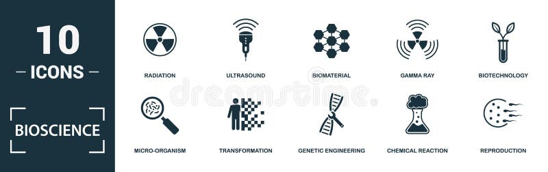 Bioscience Icon Set. Monochrome Sign Collection with Science ...