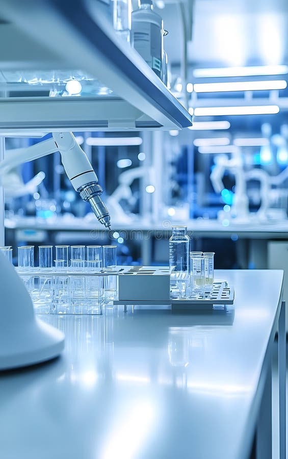 Biotech Lab Featuring Robotic Equipment Synthesizing Proteins for ...