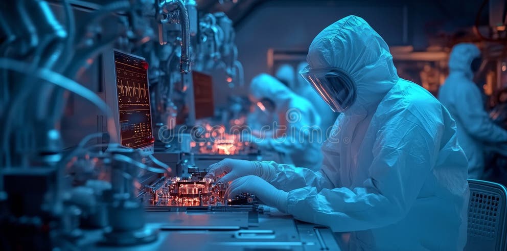 In a Biotech Lab, Scientists Clad in Protective Gear Work in a Clean ...