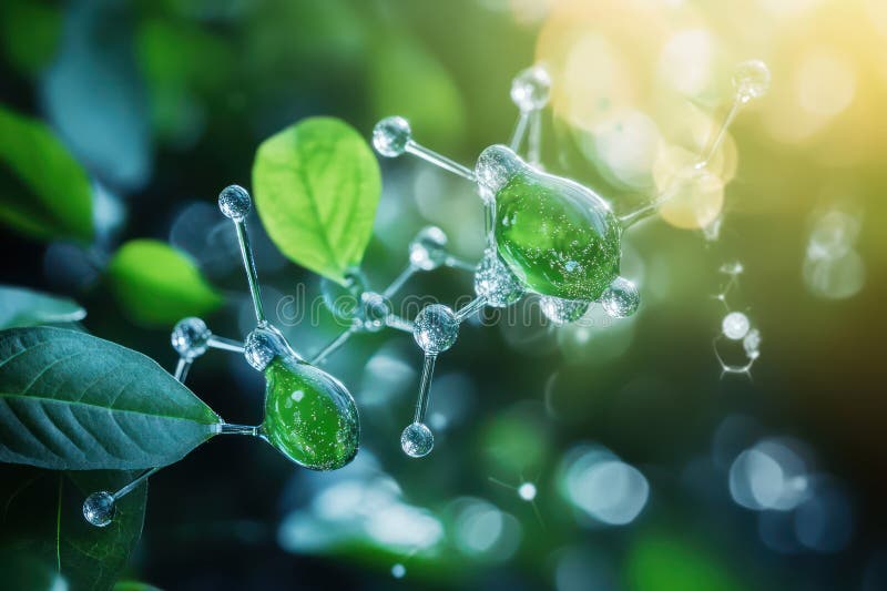 Biotech Molecule with Water Droplets and Plant Stock Image - Image of ...