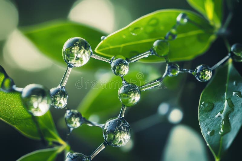 Biotech Molecule with Water Droplets and Plant Stock Image - Image of ...