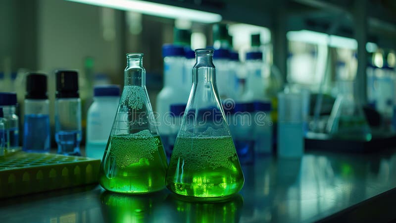 Biotech Science, Conducting an Experiment with Green Liquid in ...