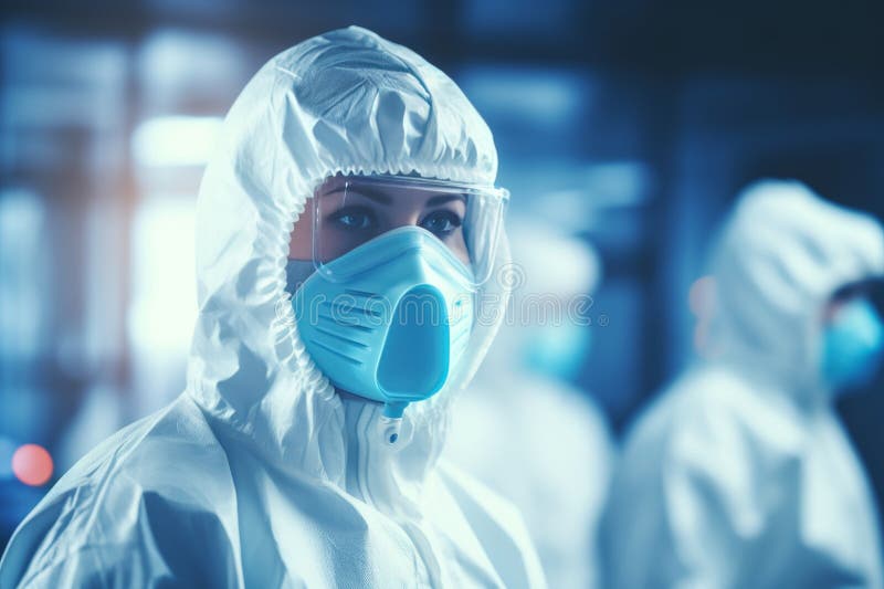 Biotech Worker in Cleanroom with Protective Gear in Pharmaceutical ...