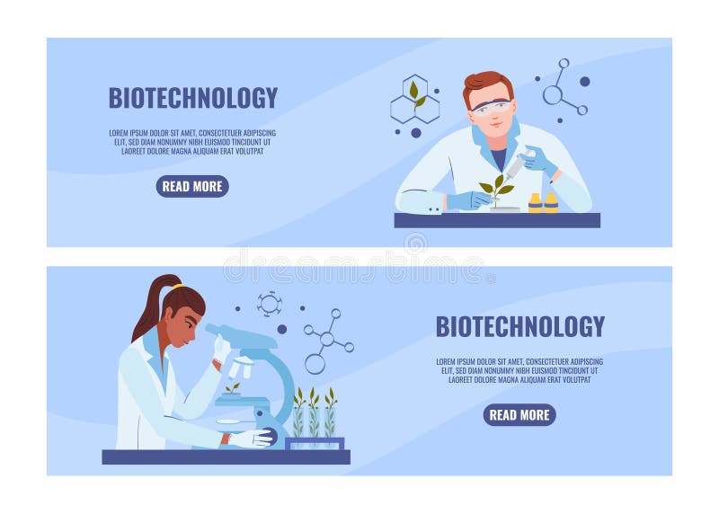Biotechnology Banners in Flat Design Stock Illustration - Illustration ...