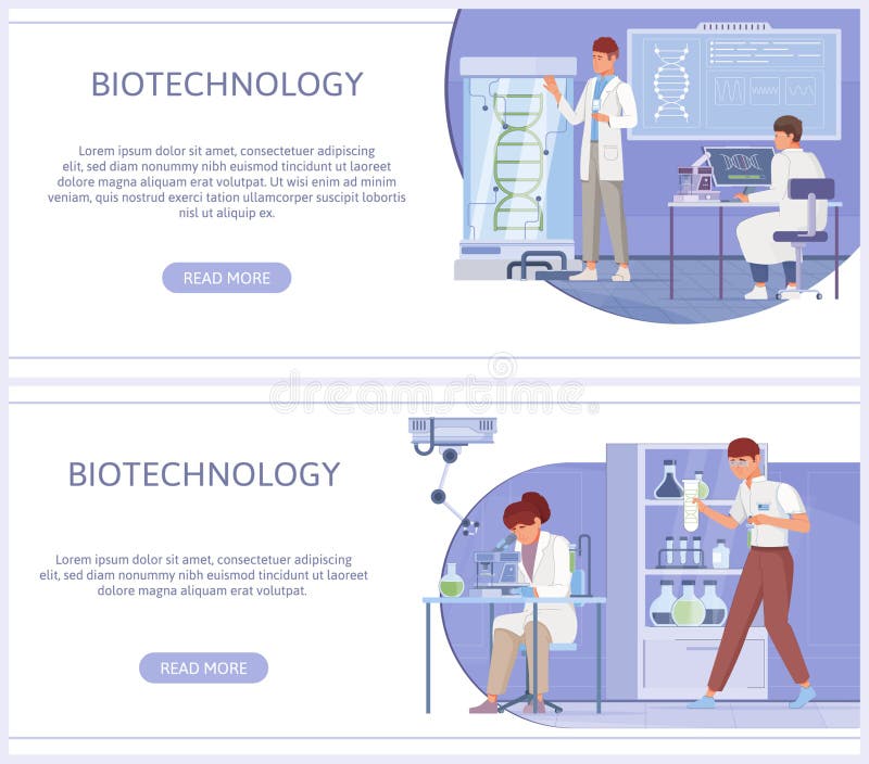 Biotechnology Banners in Flat Design Stock Illustration - Illustration ...