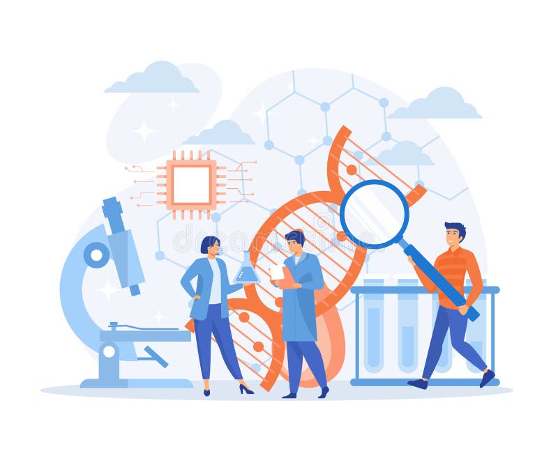 Genetic DNA Science. Tiny Scientists Investigating and Testing DNA in ...