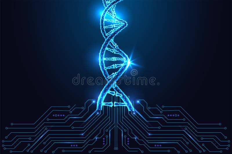 Biotechnology, Digital DNA Analysis Concept with Glowing Helix and ...