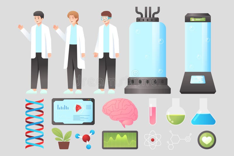 Biotechnology Elements in Flat Design Stock Illustration - Illustration ...