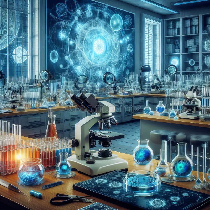 The Biotechnology Lab a Room Filled with Microscopes Petri Dishe Stock Illustration ...