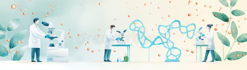 Biotechnology Lab, Scientists Working with DNA Models and Microscopes ...