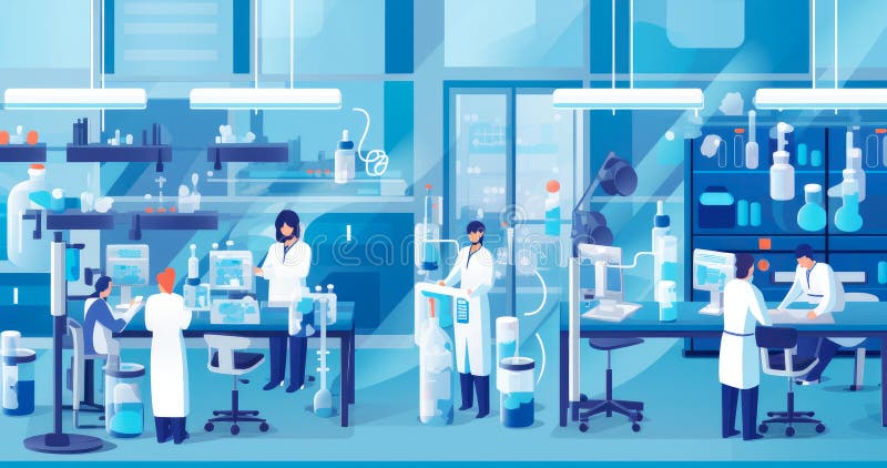 Biotechnology Laboratory with Scientists in Lab Coats Conducting ...