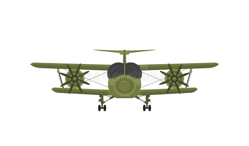 Biplane Airplane in Flight, Front View. Stock Vector - Illustration of ...