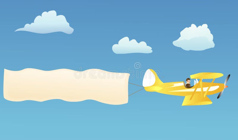 Biplane Pulling a Blank Banner Stock Illustration - Illustration of ...
