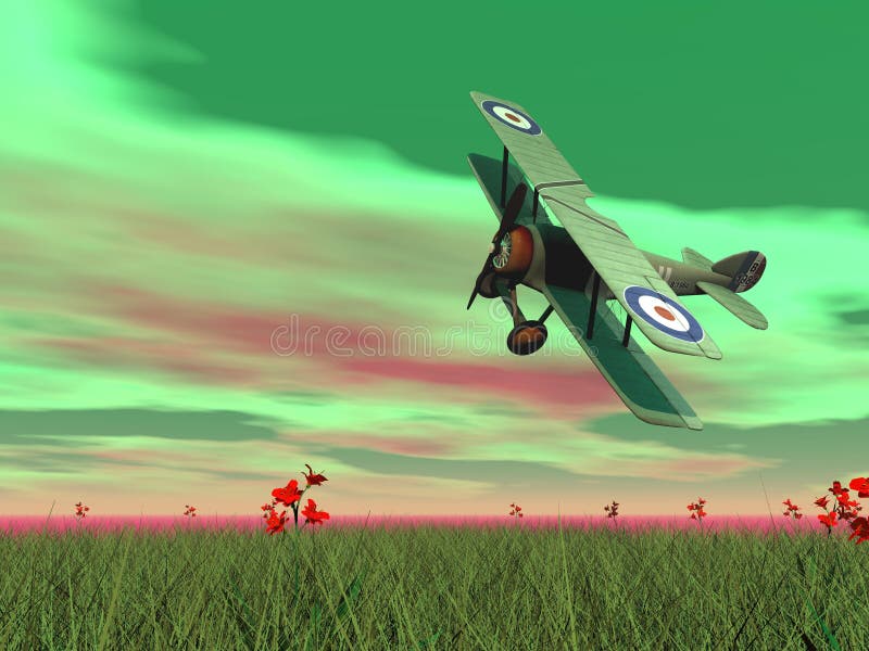 Biplane flying - 3D render stock illustration. Illustration of army ...