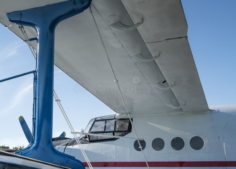 Old Biplane Close-up. Front View, with the Side of the Fuselage. Stock ...