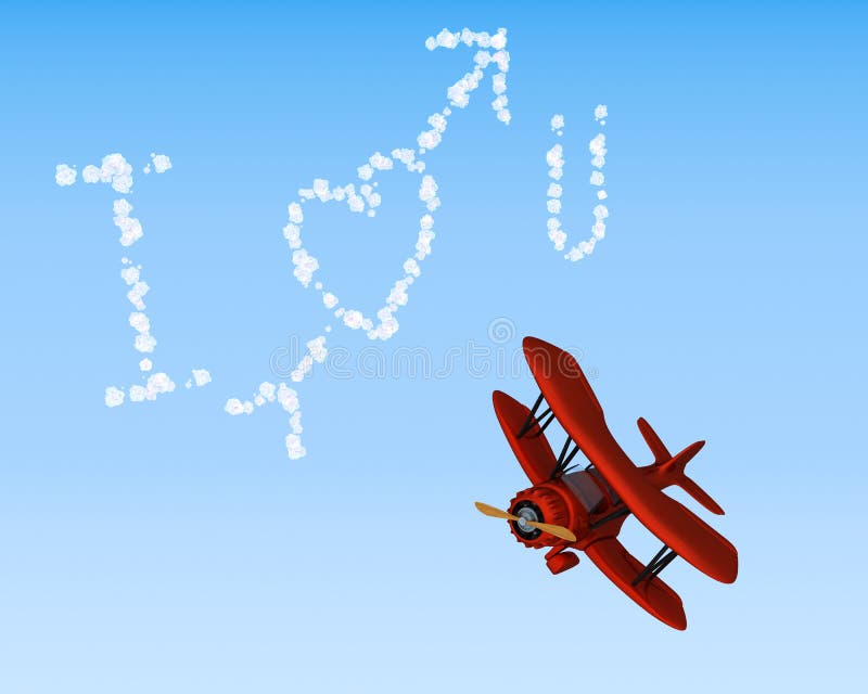 Biplane Sky Writing I Love You Stock Illustration - Illustration of ...