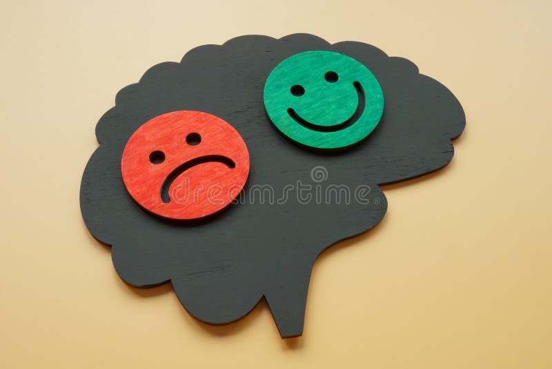 Bipolar Disorder Concept. Brain Shape with Happy and Sad Emoticons ...
