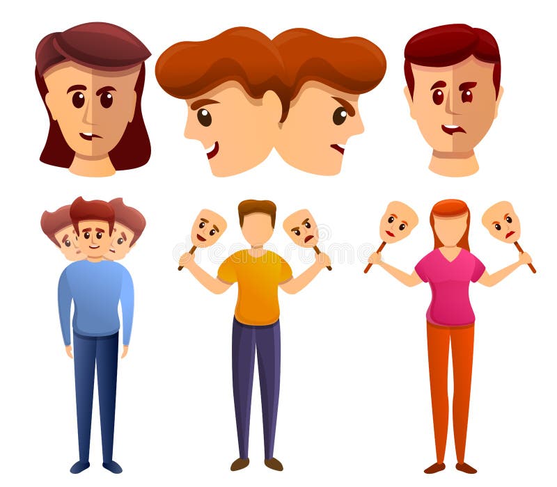 Bipolar Disorder Icons Set, Cartoon Style Stock Vector - Illustration ...