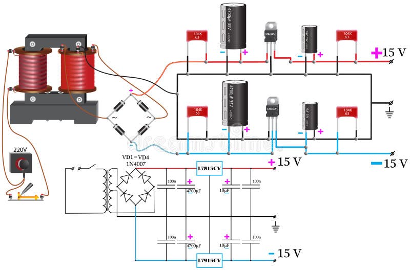Bipolar Power Supply, Which Uses a Step-down Voltage Transformer, Diode ...