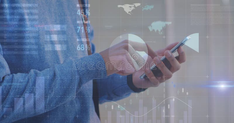 Biracial Colleague Holding Smartphone, Analyzing Data on Screen Stock ...