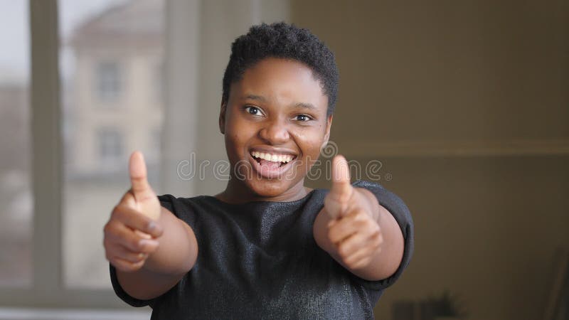 Biracial Lady Happy Success Girl With Short Hair Cheerful Smiling