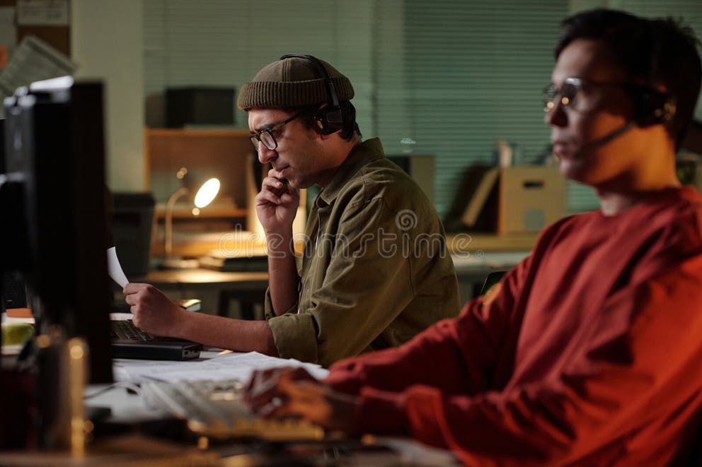 Young Adult Men Operating Scam Call Center Stock Image - Image of ...