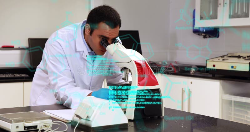 Biracial Scientist Examining Sample Under Microscope, Wearing White Lab ...