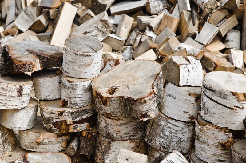 Birch Fire Wood at a Wall of the House Stock Image - Image of fire ...