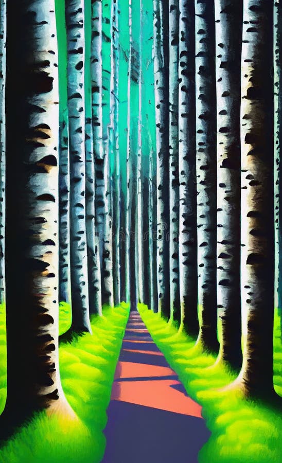 Birch Forest - Abstract Digital Art Stock Illustration - Illustration ...