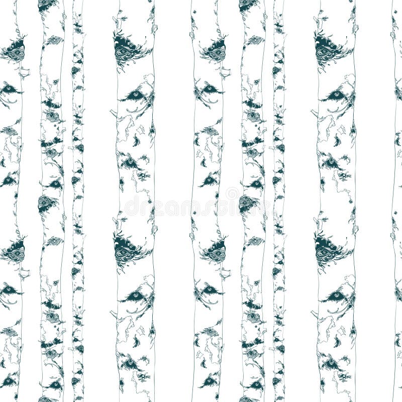 Birch Grove. Seamless Vector Pattern with Birch Trees on a White ...