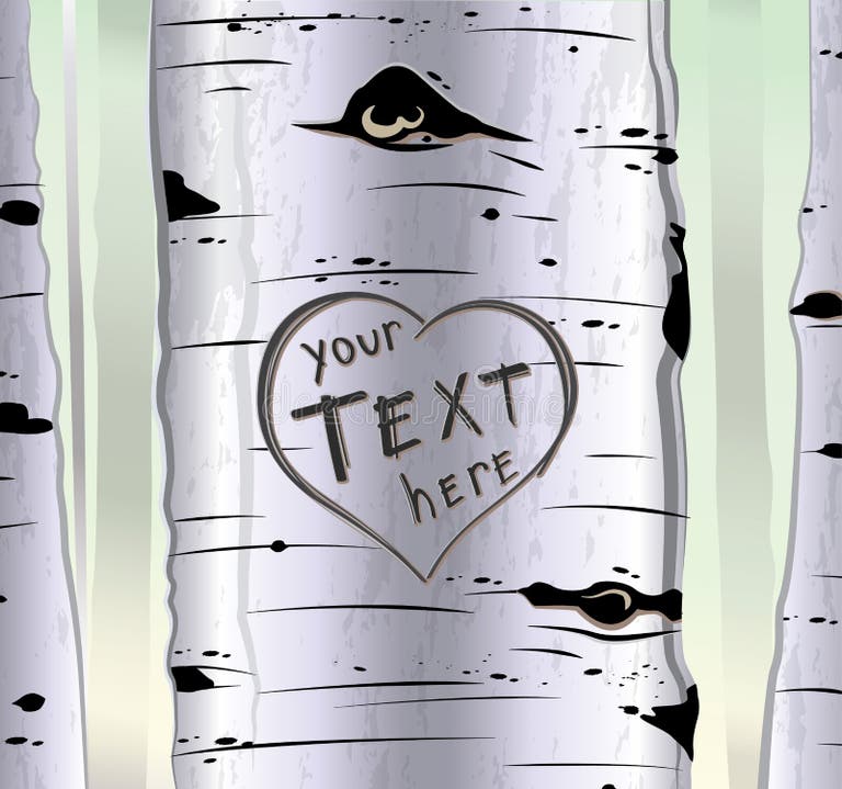 Birch Tree with Carved Hearts and Place for Text Stock Vector ...