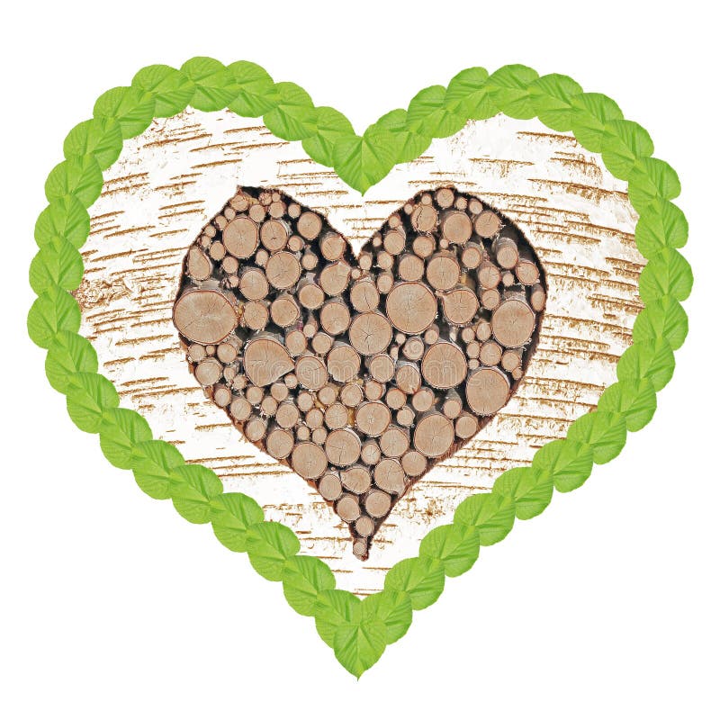 Birch Tree Heart with Frame of Linden Leafs Stock Photo - Image of ...
