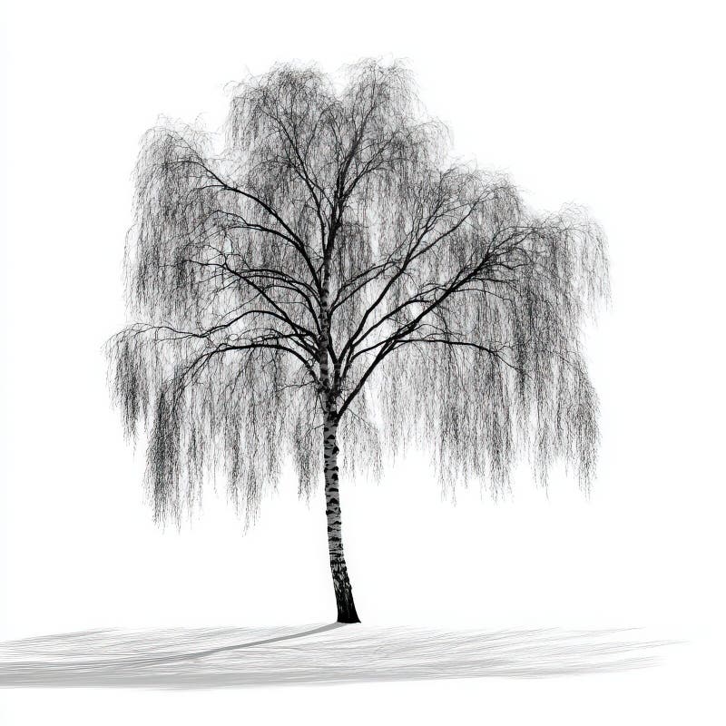 Birch Tree Silhouette , Black and White Illustration Isolated on White ...