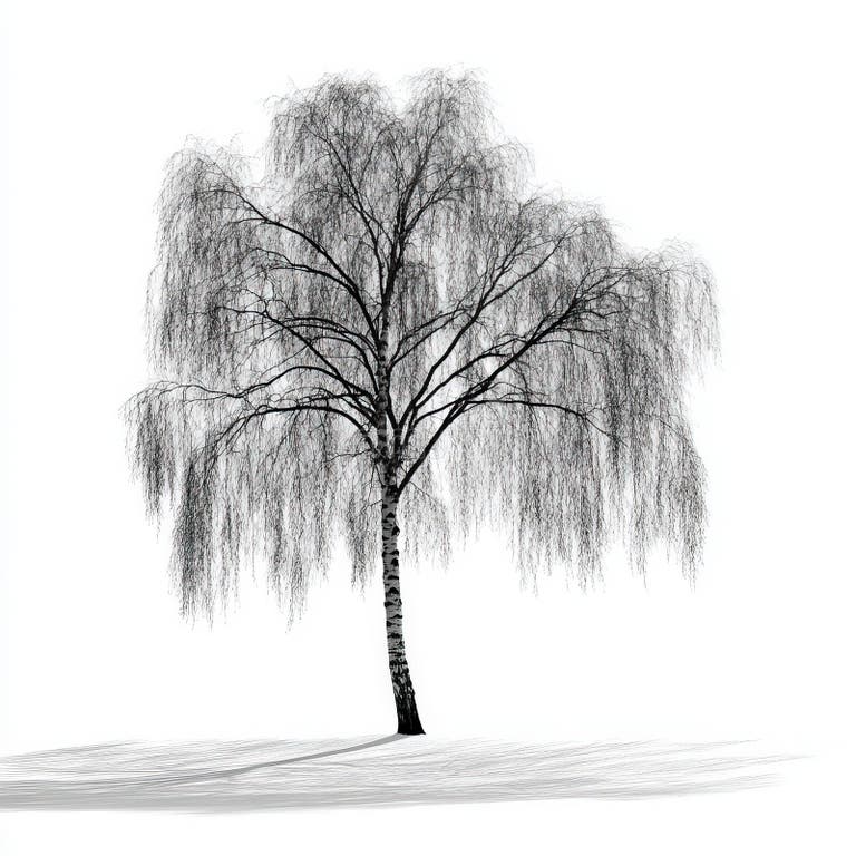 Birch Tree Silhouette , Black and White Illustration Isolated on White ...