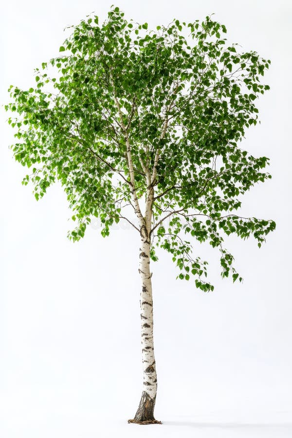 A Birch Tree with Summer-green Leaves, Isolated and Cut Out Against a ...