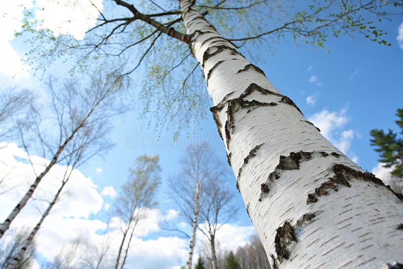 Birch Tree Trunk with Blue Sky Background Stock Illustration ...