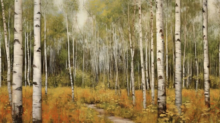 Birch Trees in Forest Landscape Stock Illustration - Illustration of ...