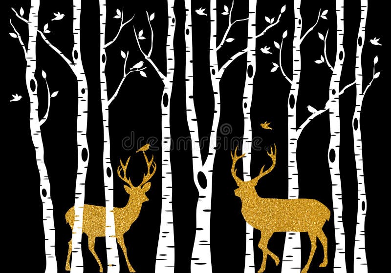 Birch Trees with Gold Christmas Deer, Vector Stock Vector ... Birch Trees with Gold Christmas Deer, Vector Stock Vector ...