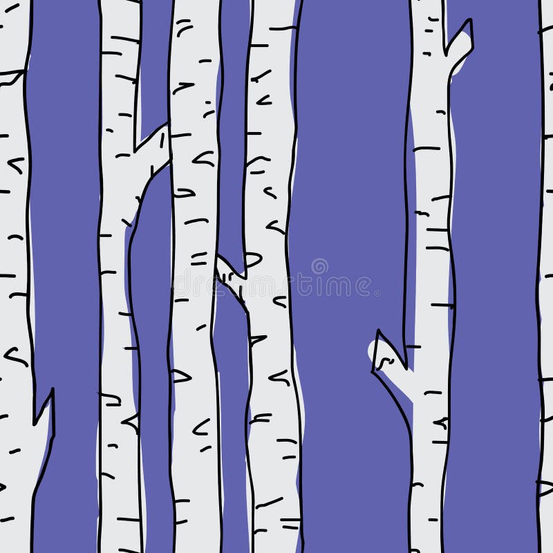 Birch Trees Seamless Pattern on Blue Background. Seamless Vector Stock ...